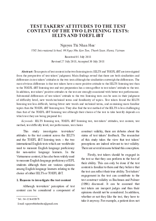 (PDF) TEST TAKERS’ ATTITUDES TO THE TEST CONTENT OF THE TWO LISTENING ...