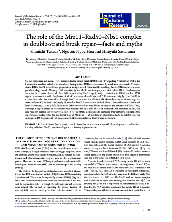 (PDF) The role of the Mre11-Rad50-Nbs1 complex in double-strand break ...