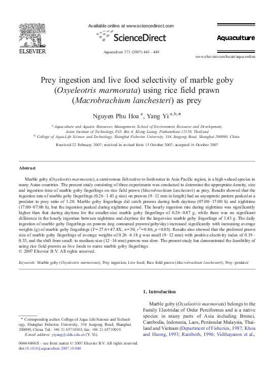 (PDF) Prey ingestion and live food selectivity of marble goby ...
