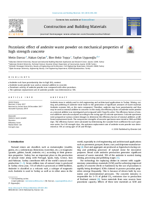 (PDF) Pozzolanic effect of andesite waste powder on mechanical ...
