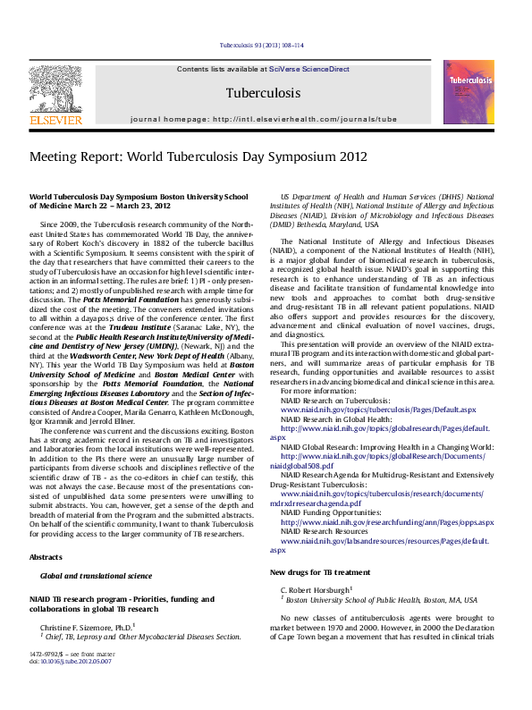(PDF) Meeting Report: World Tuberculosis Day Symposium 2012