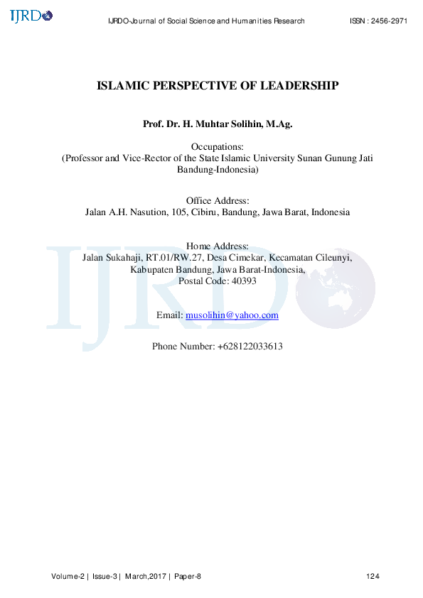 (PDF) An Islamic Perspective of Leadership