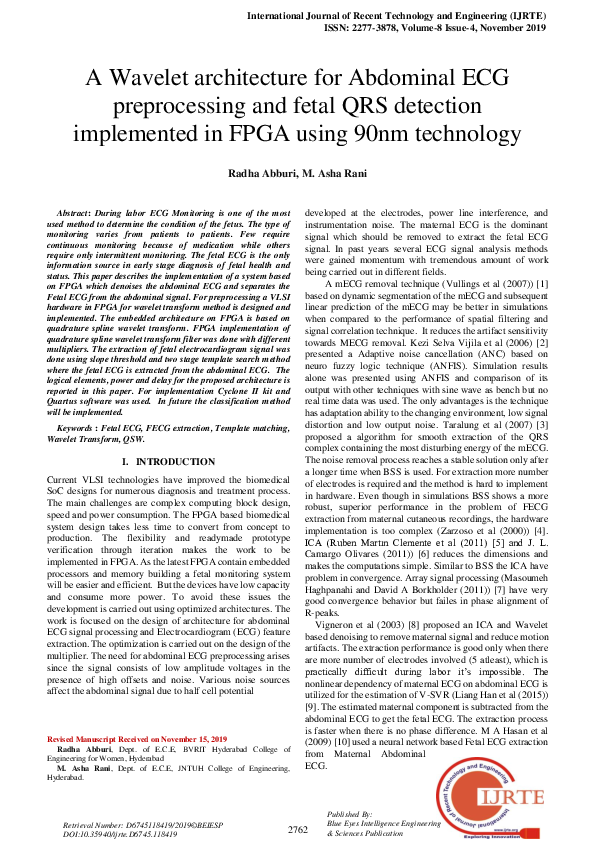 Pdf A Wavelet Architecture For Abdominal Ecg Preprocessing And Fetal