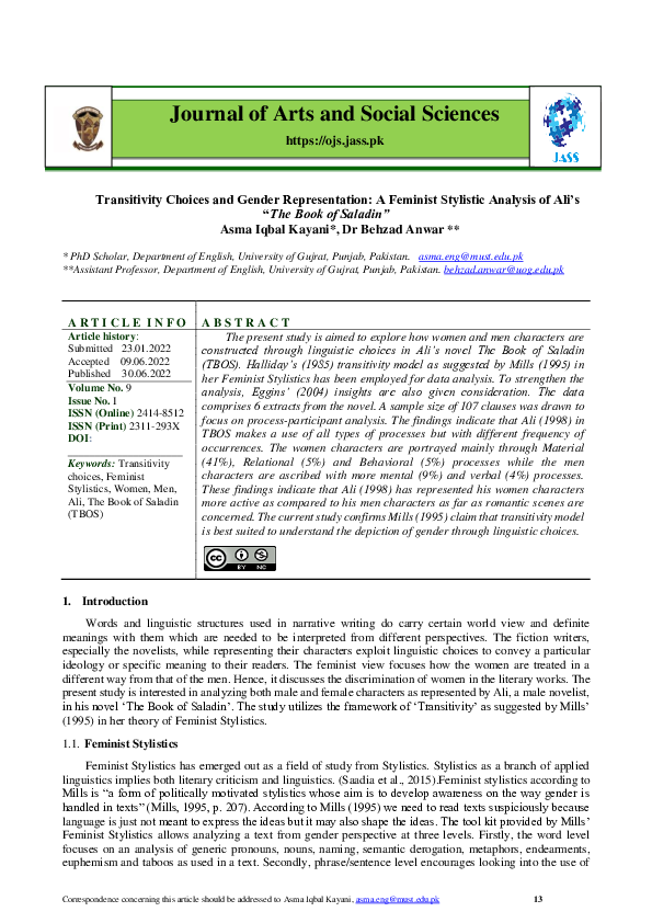 (PDF) Transitivity Choices and Gender Representation: A Feminist ...