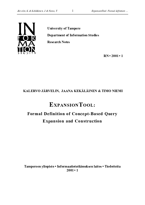 (PDF) EXPANSIONTOOL: Formal definition of concept-based query expansion and construction