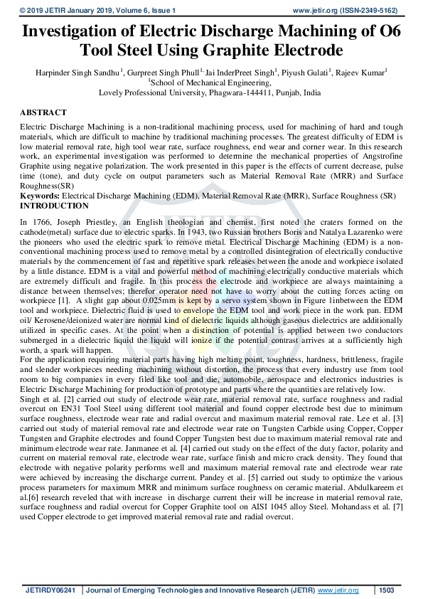 (PDF) Investigation of Electric Discharge Machining of O6 Tool Steel ...