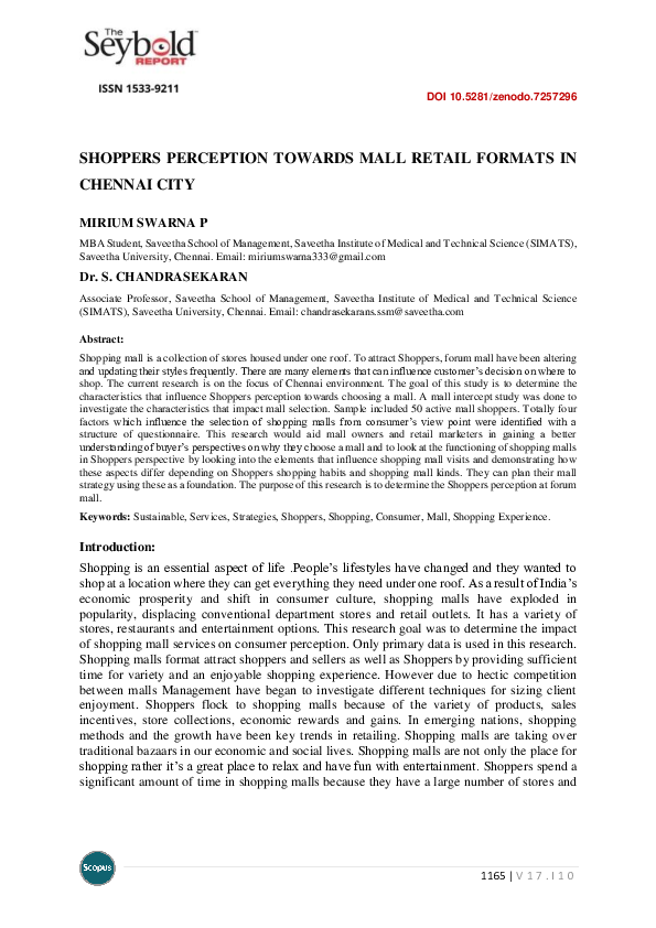 (PDF) SHOPPERS PERCEPTION TOWARDS MALL RETAIL FORMATS IN CHENNAI CITY