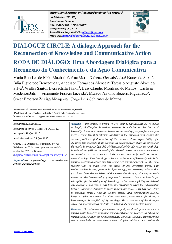 (PDF) DIALOGUE CIRCLE: A dialogic Approach for the Reconnection of Knowledge and Communicative ...