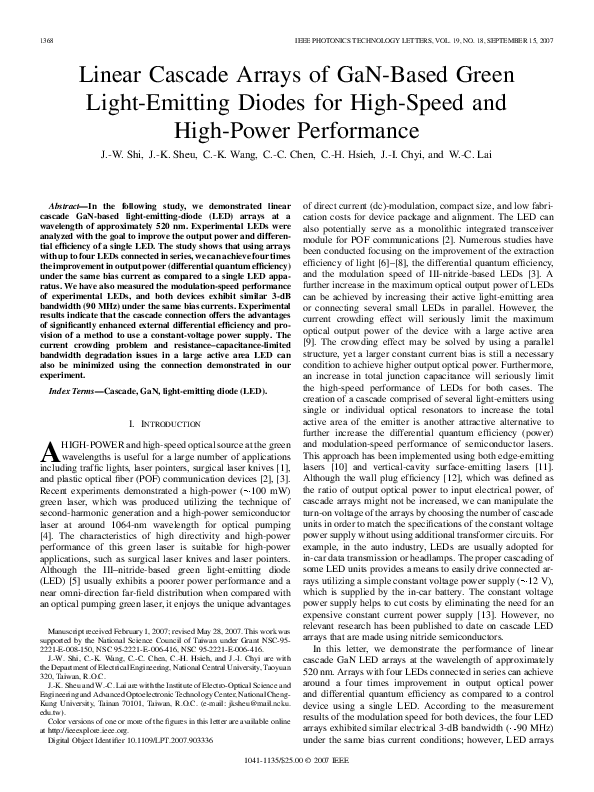 (PDF) Linear Cascade Arrays of GaN-Based Green Light-Emitting Diodes for High-Speed and High ...