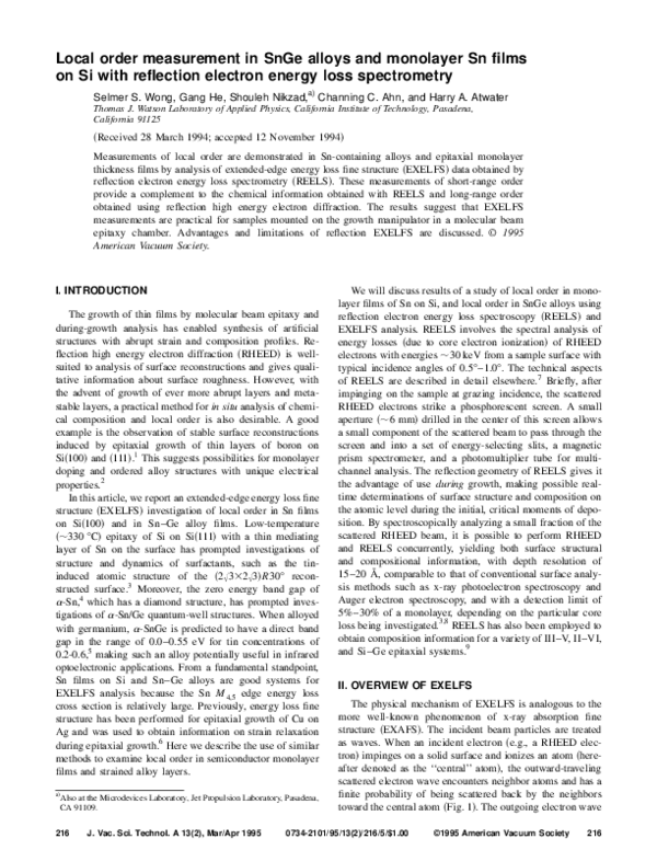 (PDF) Local order measurement in SnGe alloys and monolayer Sn films on ...