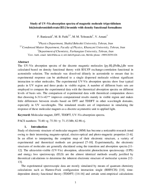 (PDF) Study of UV-Vis absorption spectra of magnetic molecule ...