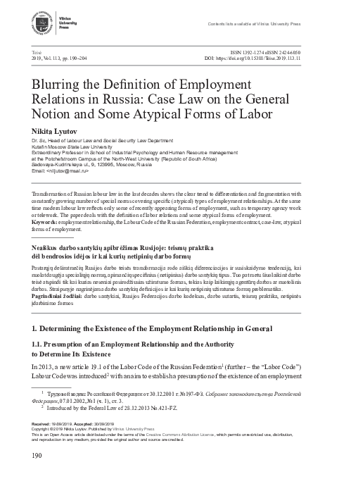 (PDF) Blurring the Definition of Employment Relations in Russia: Case ...