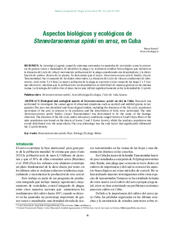 (PDF) Aspectos biológicos y ecológicos de Steneotarsonemus spinki en ...