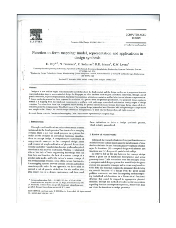 Pdf Function To Form Mapping Model Representation And Applications In Design Synthesis