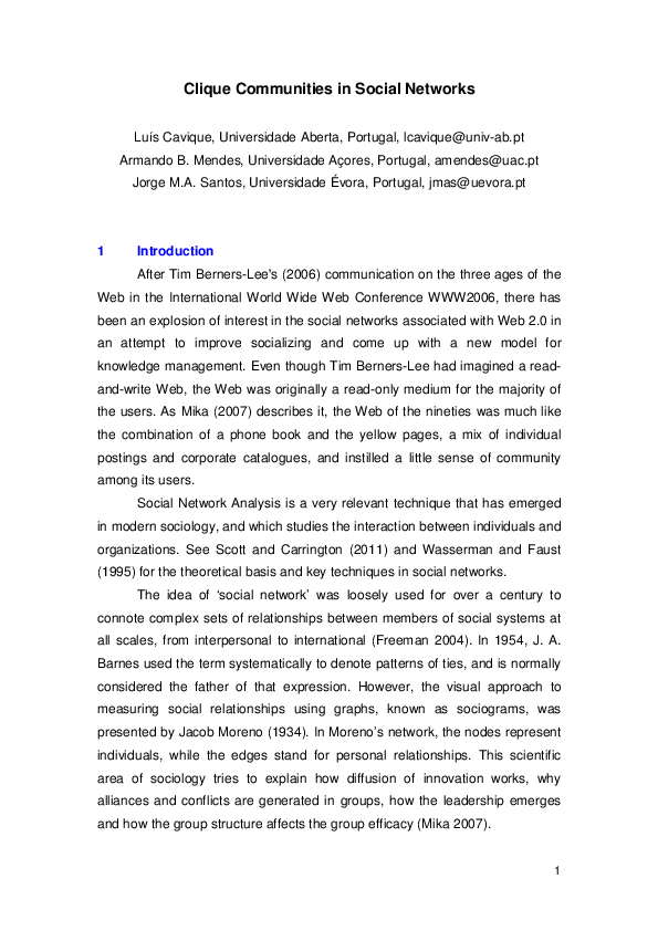 (PDF) Clique Communities in Social Networks