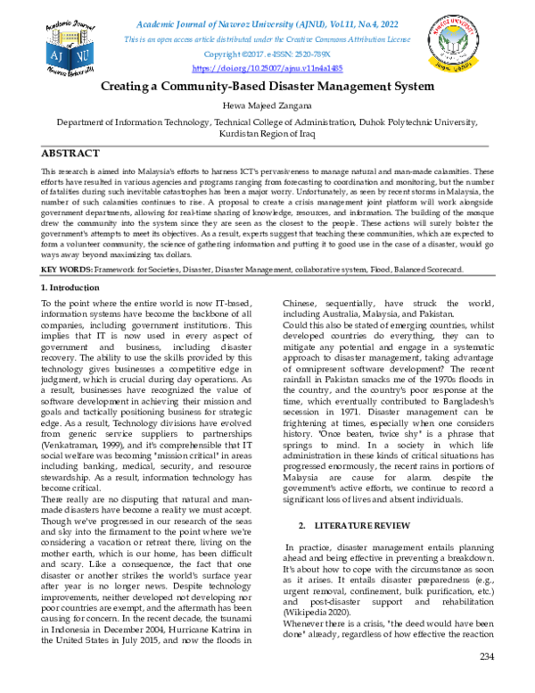 (PDF) Creating a Community-Based Disaster Management System