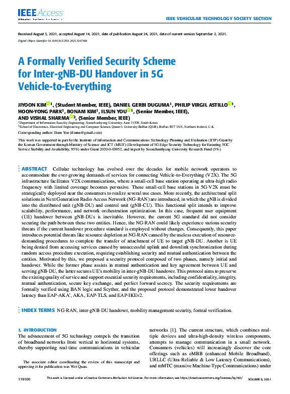 (PDF) A Formally Verified Security Scheme for Inter-gNB-DU Handover in ...