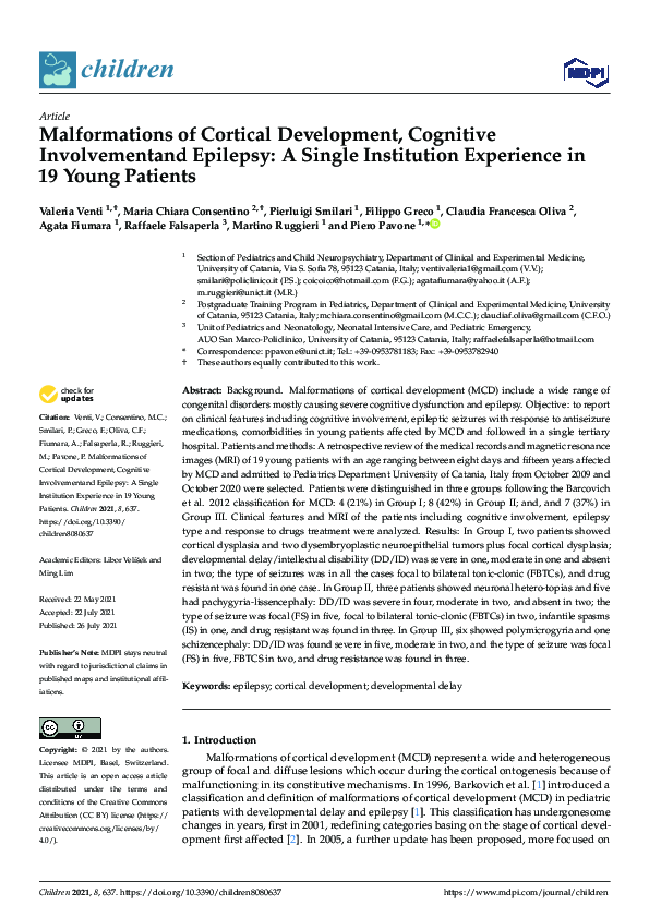 (PDF) Malformations of Cortical Development, Cognitive Involvementand ...