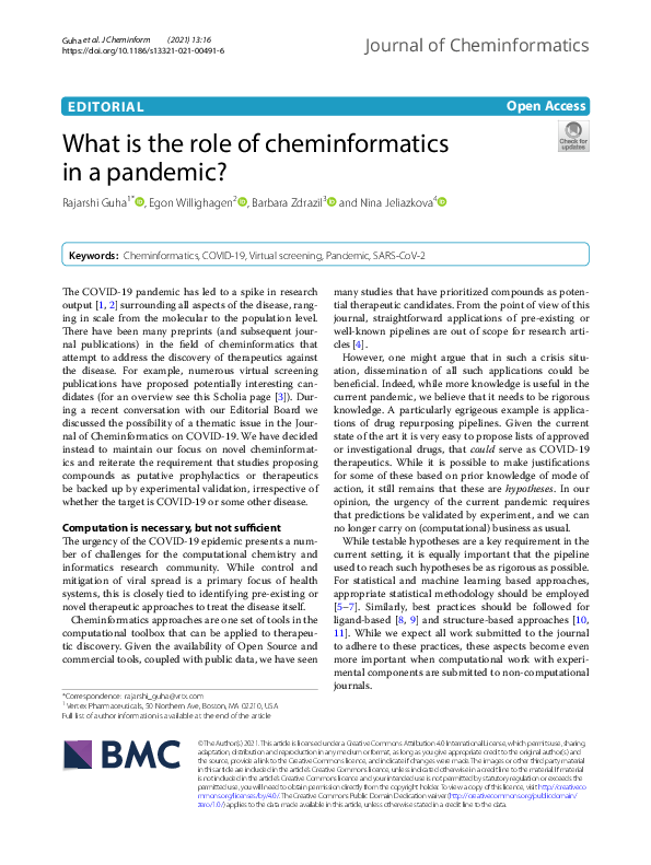 (PDF) What is the role of cheminformatics in a pandemic?