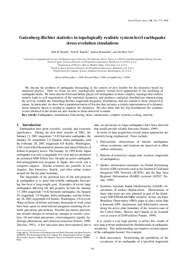 (PDF) Gutenberg-Richter statistics in topologically realistic system ...