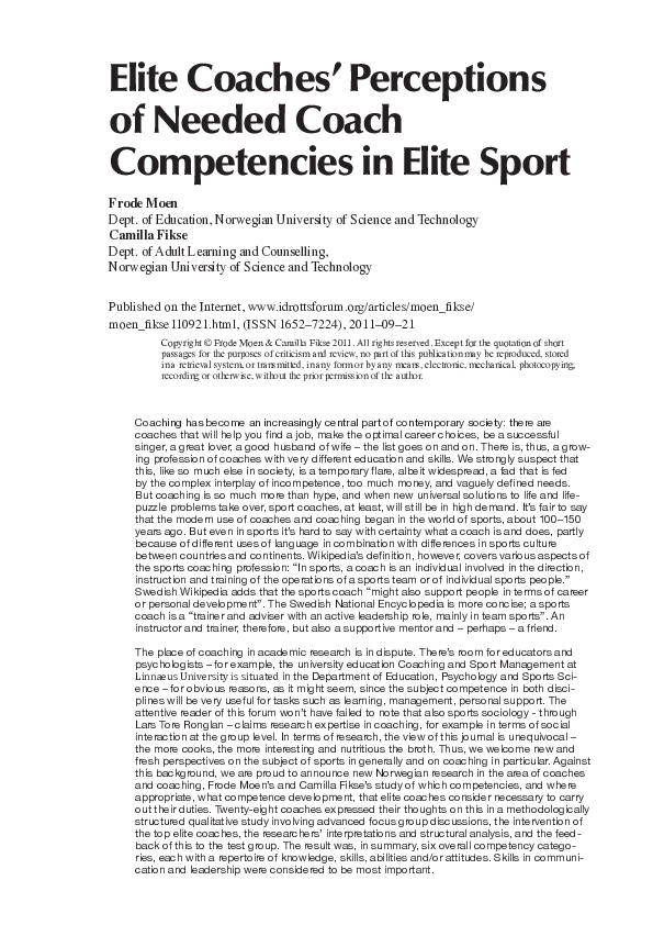 (PDF) Elite Coaches' Perceptions of Needed Coach Competencies in Elite ...