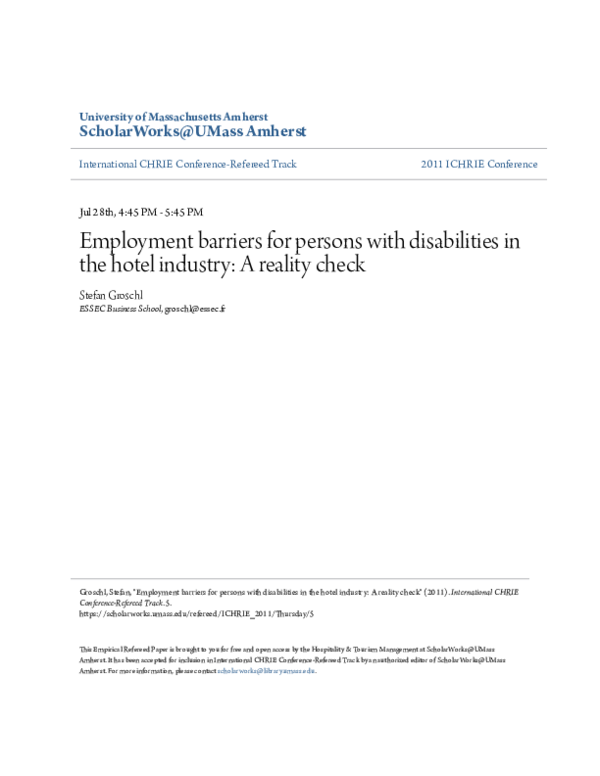 (PDF) Employment barriers for persons with disabilities in the hotel ...