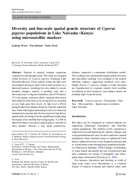 (PDF) Diversity and fine-scale spatial genetic structure of Cyperus ...