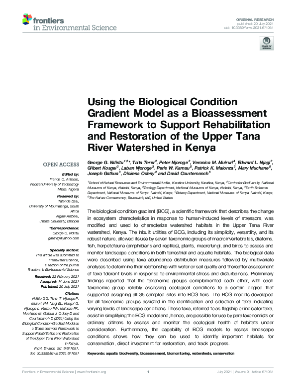 (PDF) Using the Biological Condition Gradient Model as a Bioassessment ...