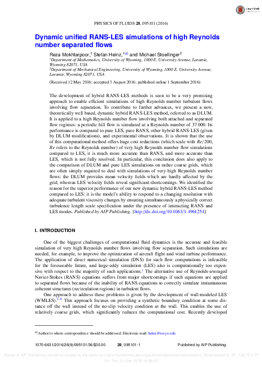 (PDF) Dynamic unified RANS-LES simulations of high Reynolds number ...