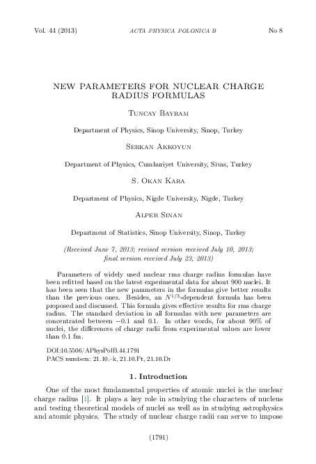 (PDF) New Parameters for Nuclear Charge Radius Formulas