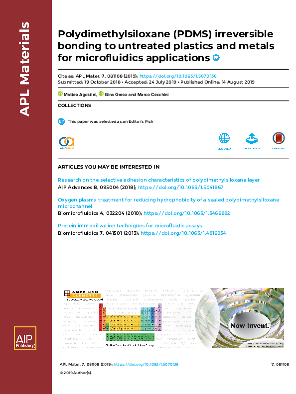 (PDF) Polydimethylsiloxane (PDMS) irreversible bonding to untreated ...