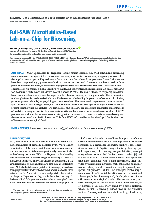 (PDF) Full-SAW Microfluidics-Based Lab-on-a-Chip for Biosensing | Marco Cecchini - Academia.edu