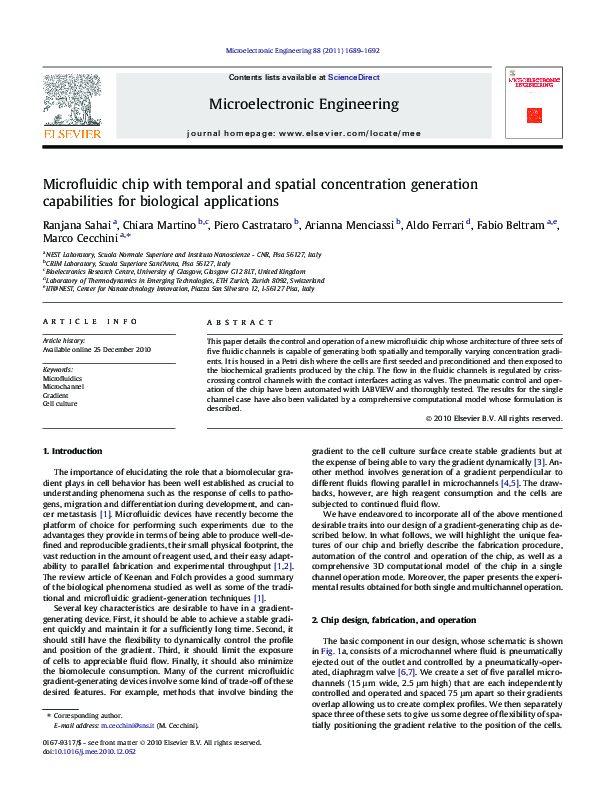 (PDF) Microfluidic Chip for Spatio-Temporal Gradient Generation