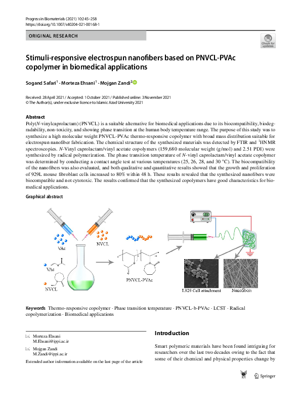 (PDF) Stimuli-responsive electrospun nanofibers based on PNVCL-PVAc copolymer in biomedical ...