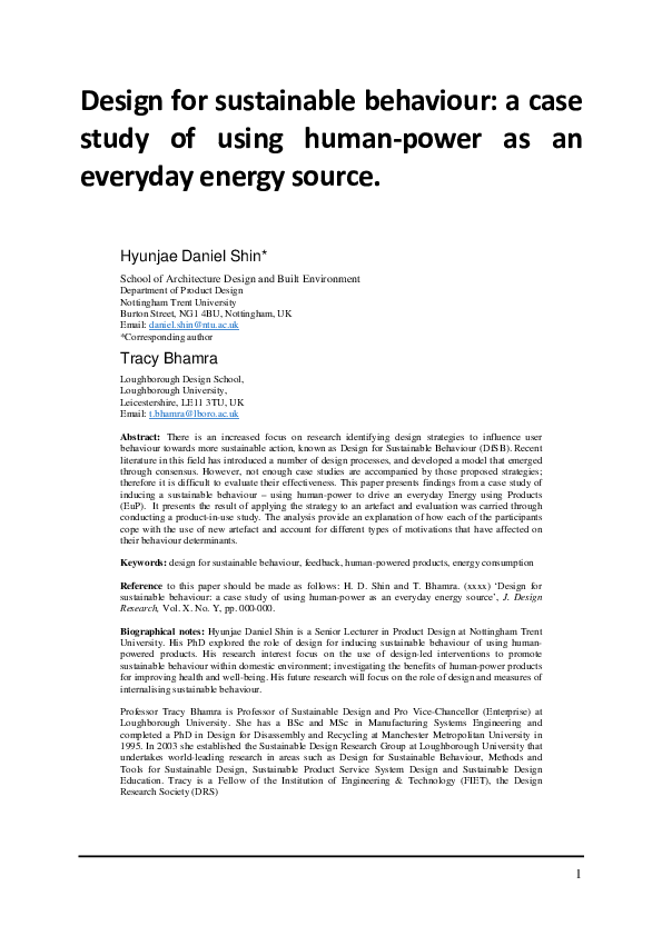 (PDF) Design for sustainable behaviour: a case study of using human ...