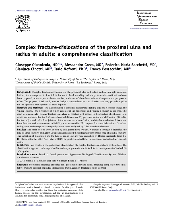(PDF) Complex fracture-dislocations of the proximal ulna and radius in ...