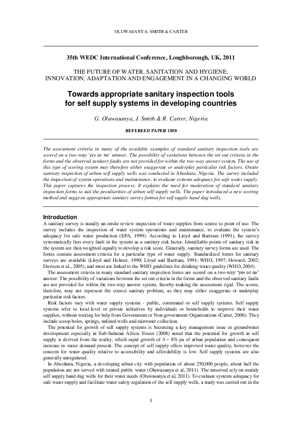 (PDF) Towards appropriate sanitary inspection tools for self supply ...