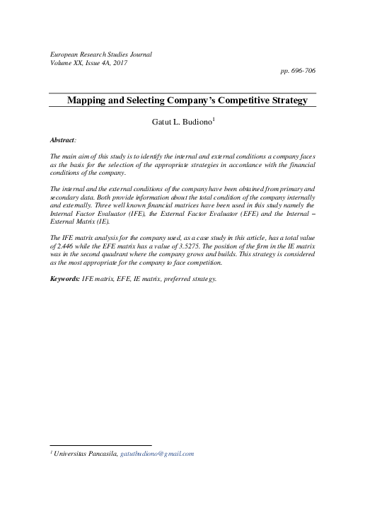 (PDF) Mapping and Selecting Company’s Competitive Strategy