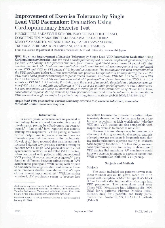 (PDF) Improvement of Exercise Tolerance by Single Lead VDD Pacemaker ...