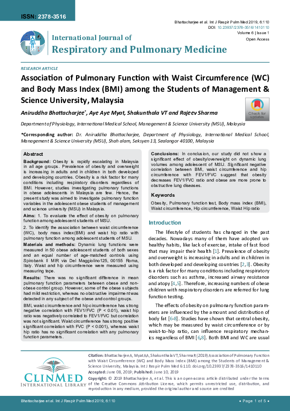 (PDF) Association of Pulmonary Function with Waist Circumference (WC) and Body Mass Index (BMI ...