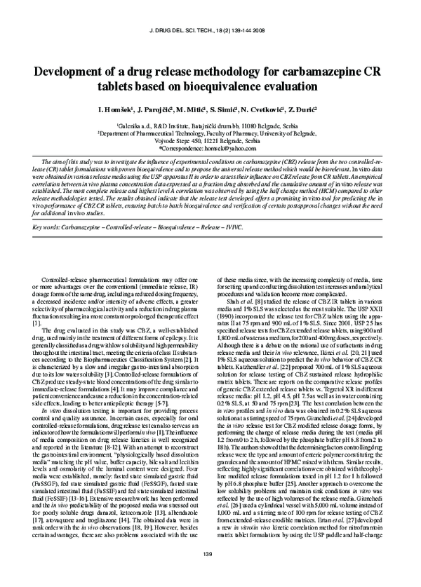 (PDF) Development of a drug release methodology for carbamazepine CR tablets based on ...
