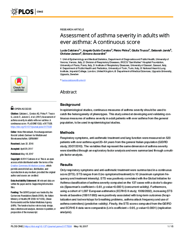 (PDF) Assessment of asthma severity in adults with ever asthma: A ...