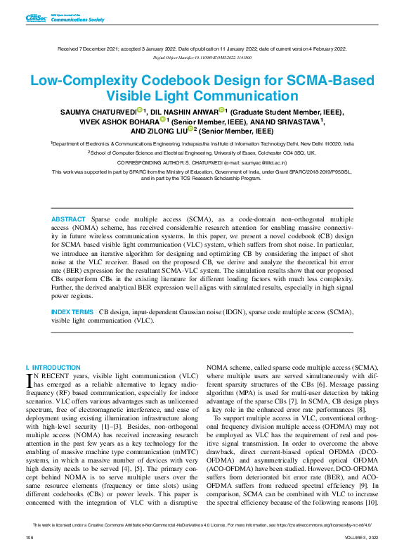 Pdf Low Complexity Codebook Design For Scma Based Visible Light Communication 
