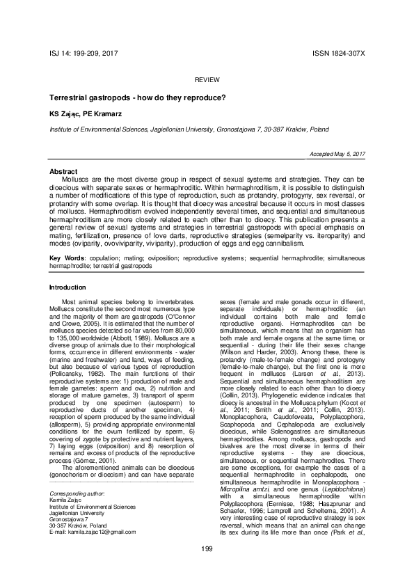 Pdf Terrestrial Gastropods How Do They Reproduce