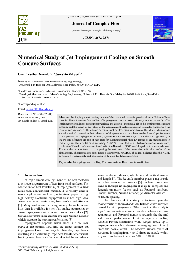 (PDF) Numerical Study of Jet Impingement Cooling on Smooth Concave ...