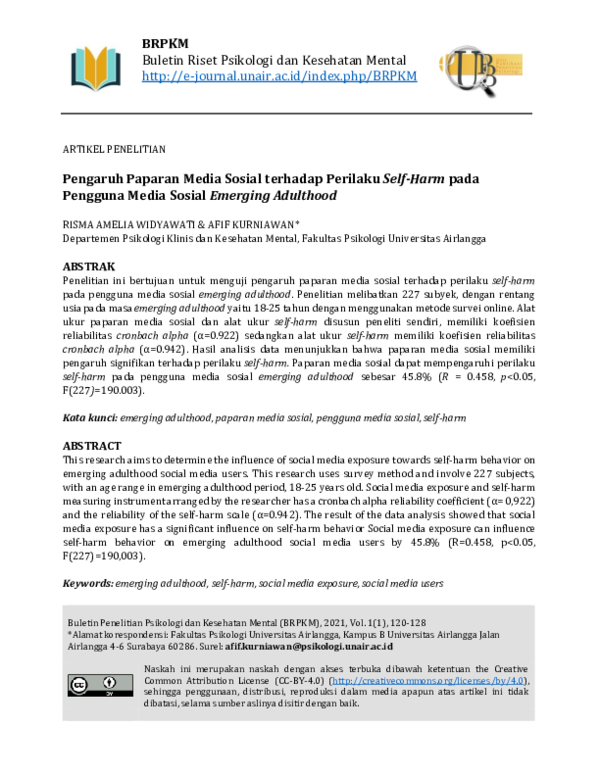 (PDF) Pengaruh Paparan Media Sosial Terhadap Perilaku Self-harm Pada Pengguna Media Sosial ...