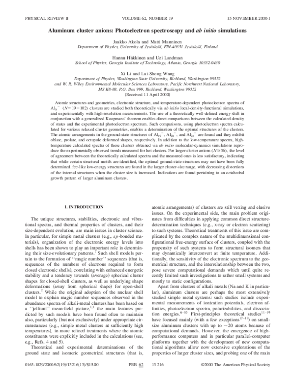 (PDF) Aluminum cluster anions: Photoelectron spectroscopy andab ...