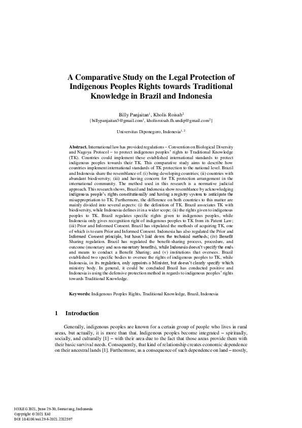 (PDF) A Comparative Study on the Legal Protection of Indigenous Peoples ...