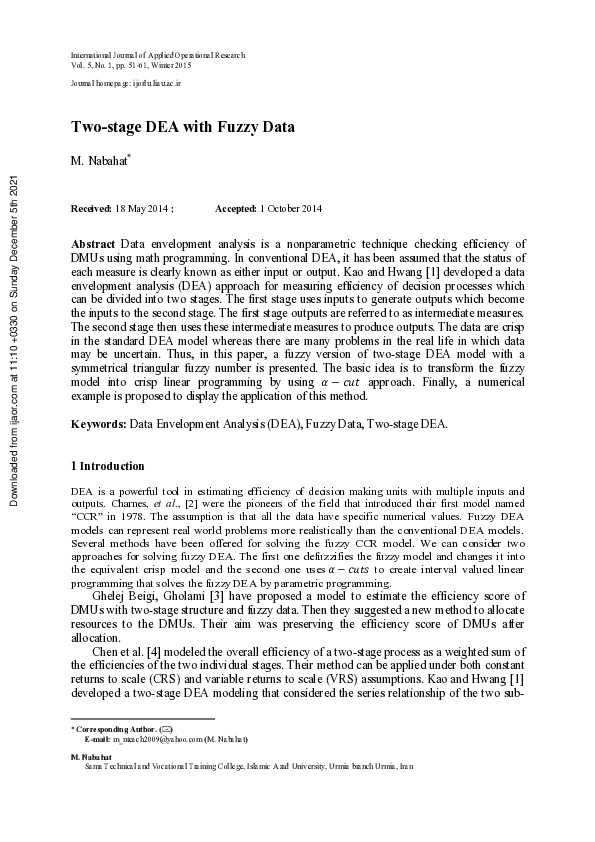 (PDF) Two-Stage DEA with Fuzzy Data