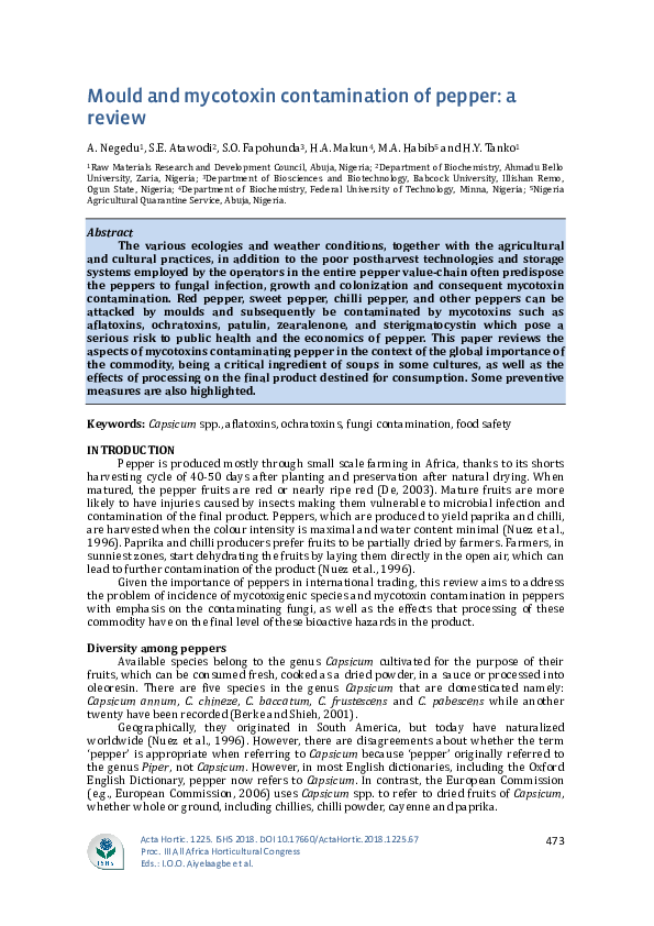 Pdf Mould And Mycotoxin Contamination Of Pepper A Review